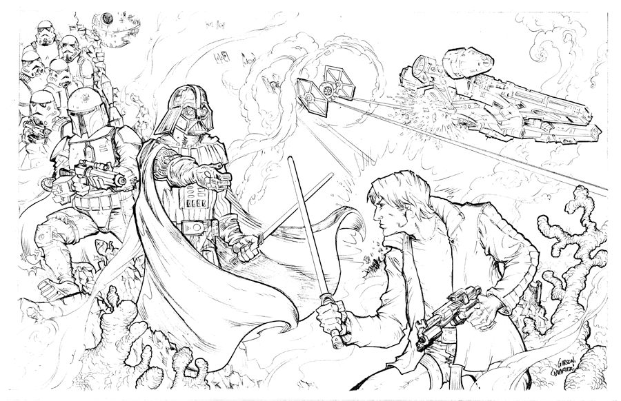 luke skywalker and darth vader coloring page