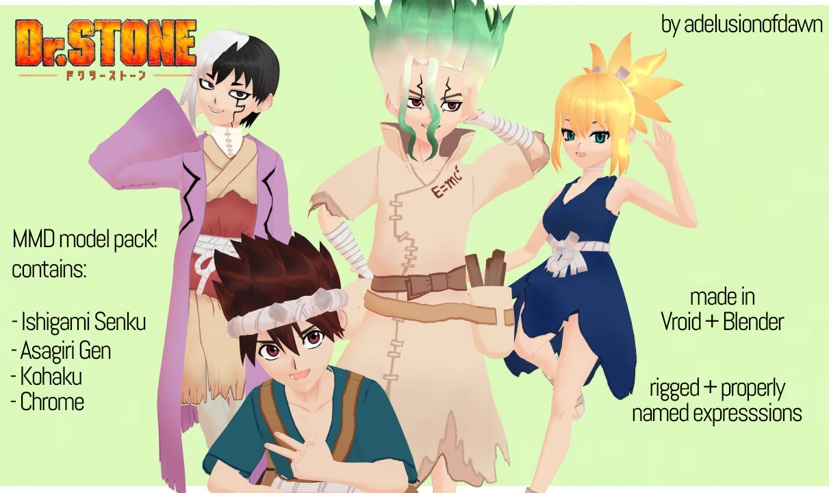 [MMD] Dr. Stone Main Four model pack DL by adelusionofdawn on DeviantArt