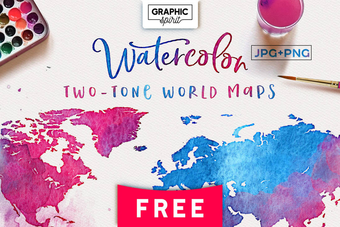 Free Watercolor Map - TWO-TONE JPG+PNG by photoandgraphic on DeviantArt