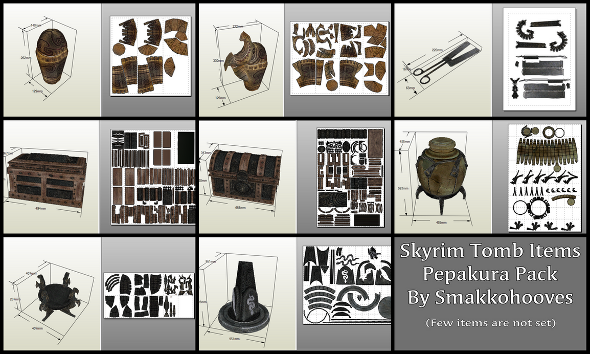 Skyrim Tomb Items Papercraft Pepakuras Pack by SmakkoHooves on DeviantArt