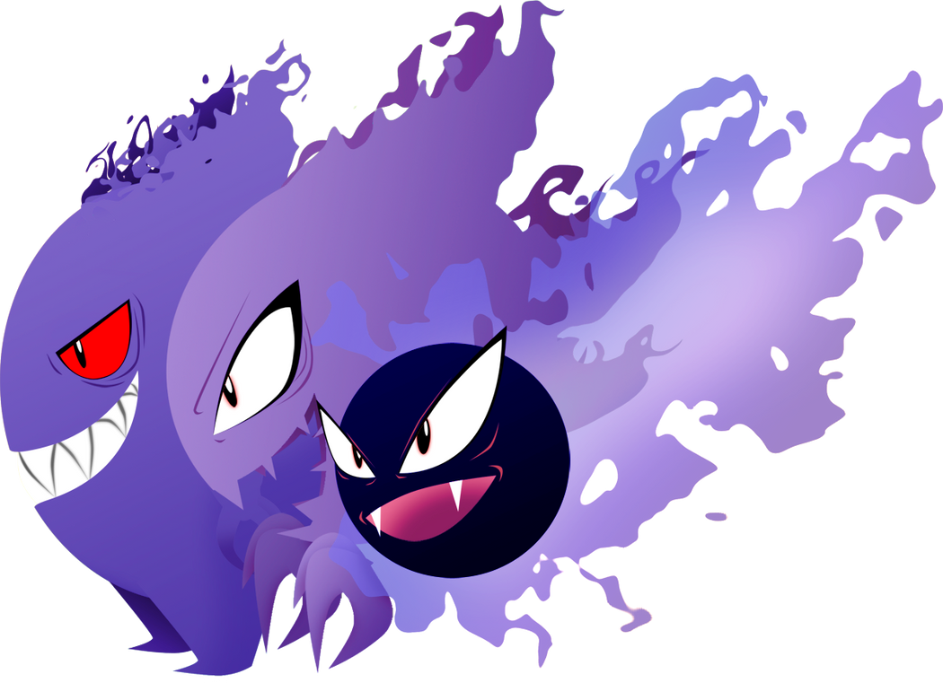 Gastly Haunter and Gengar by Raventhehed9eh09 on DeviantArt