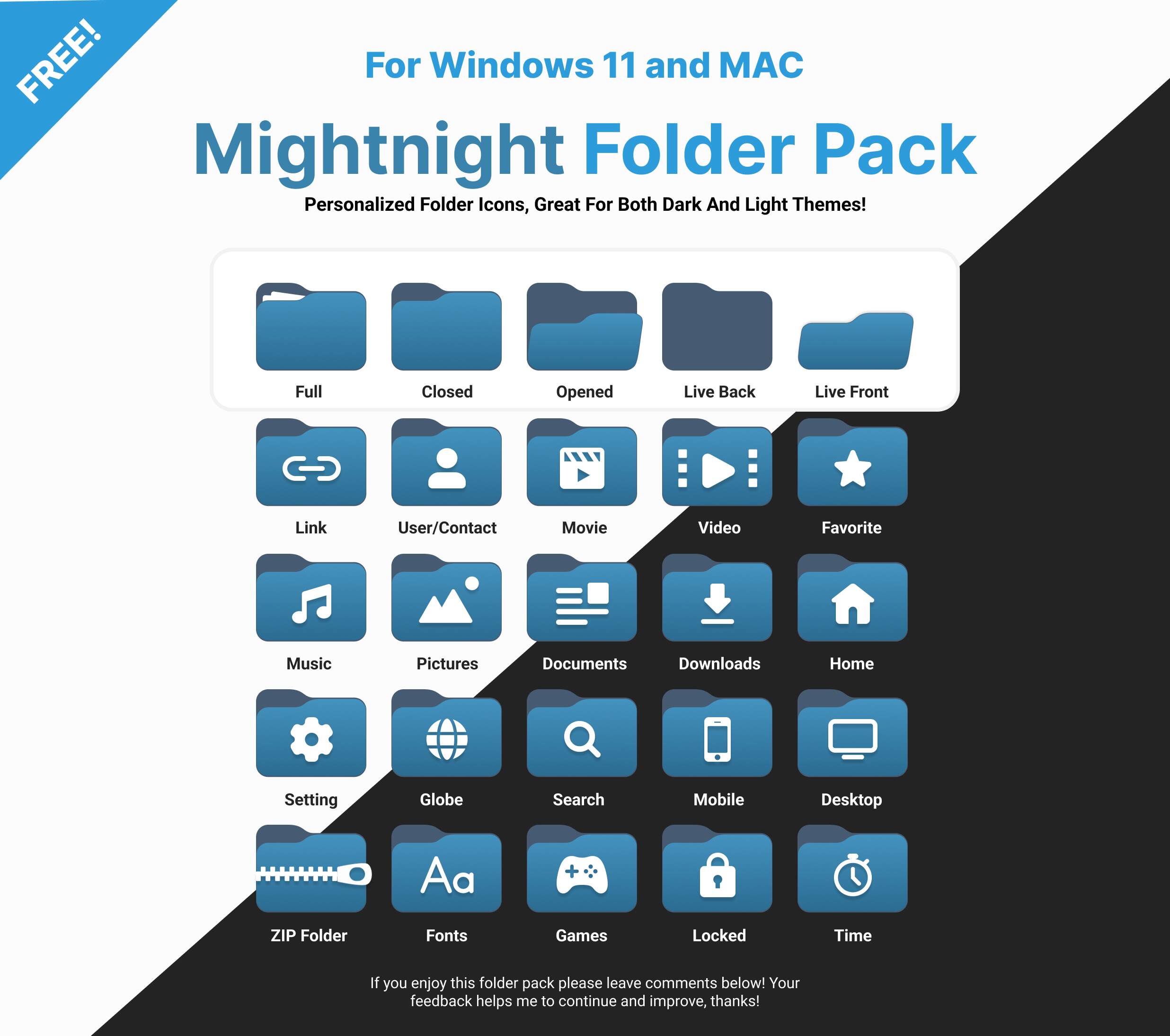FREE Windows 11 / MAC Midnight Folder Icon Pack! by SapphireBlueDesigns ...