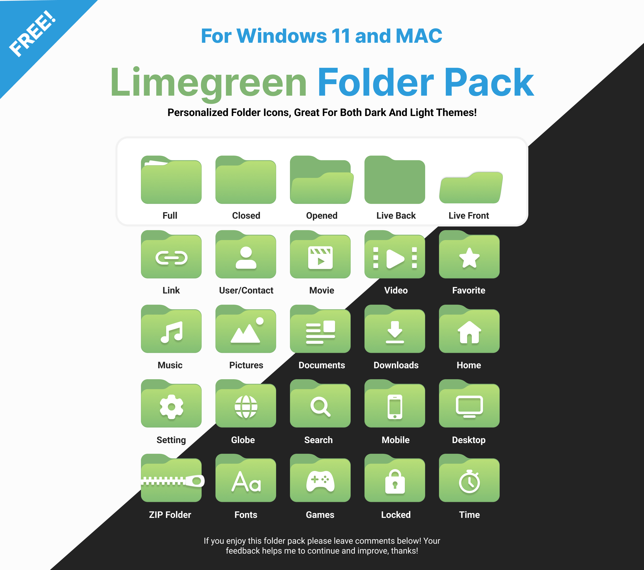 FREE Windows 11 / MAC Greenlime Folder Pack Icons! by ...