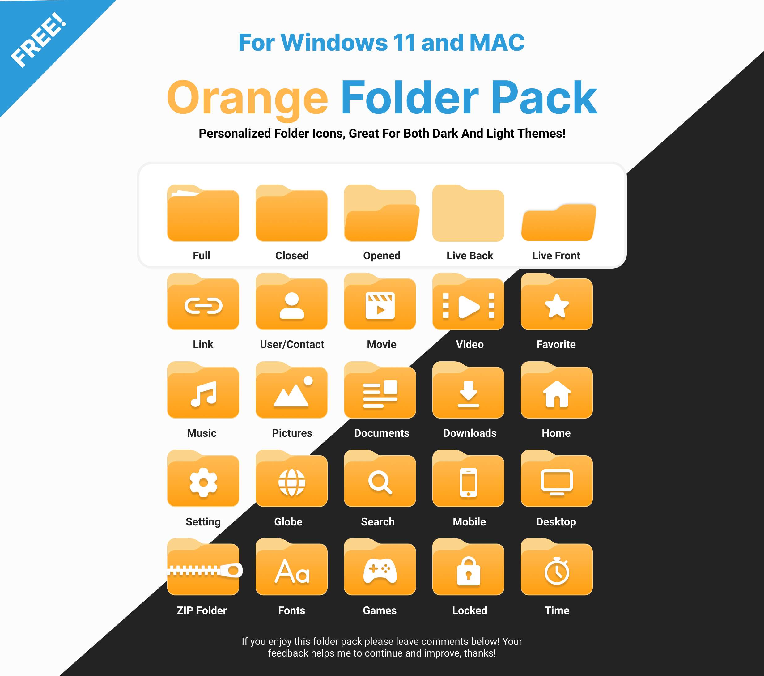 FREE Windows 11 / MAC Orange Folder Pack Icons! by SapphireBlueDesigns ...