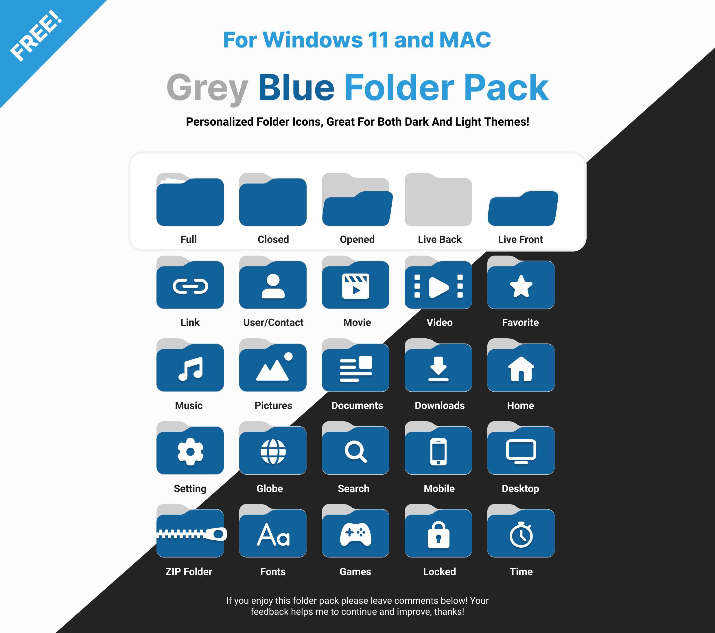 FREE Windows 11 / MAC Lightgrey Folder Pack Icons! by ...