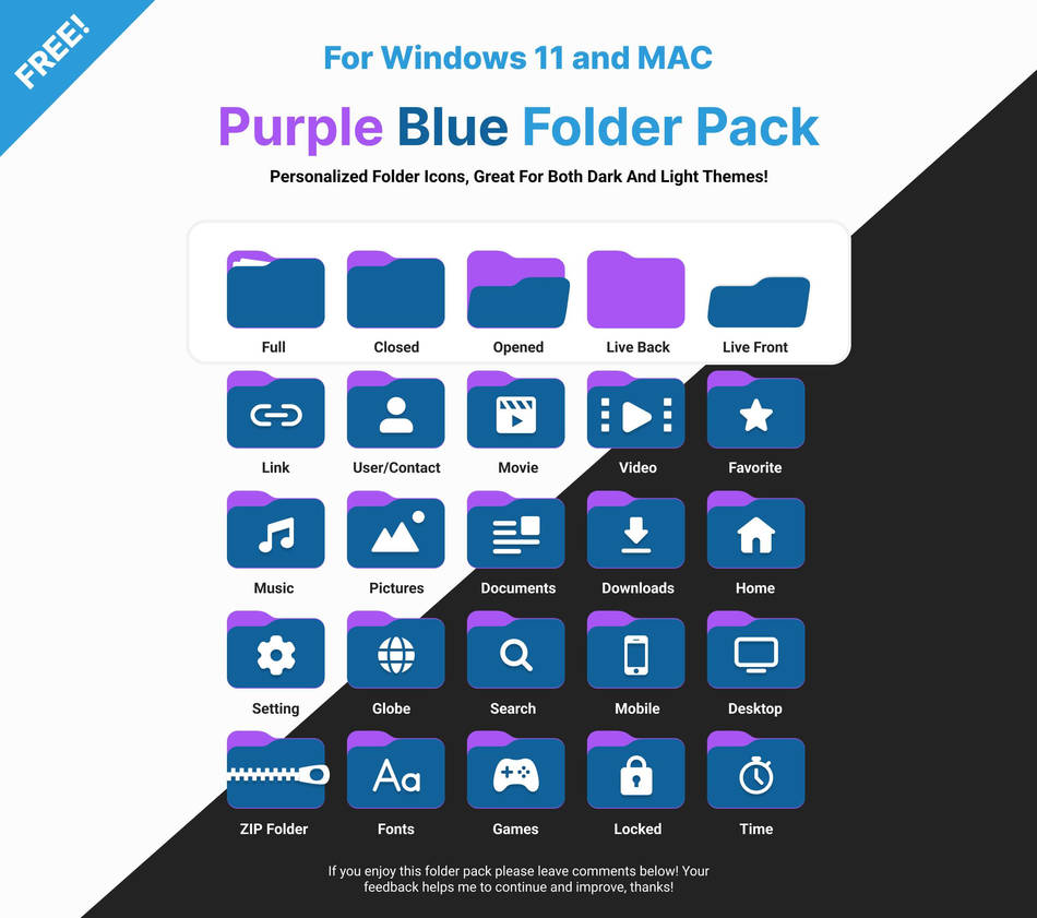 FREE Windows 11 / MAC Purple BK Folder Pack Icons! by ...
