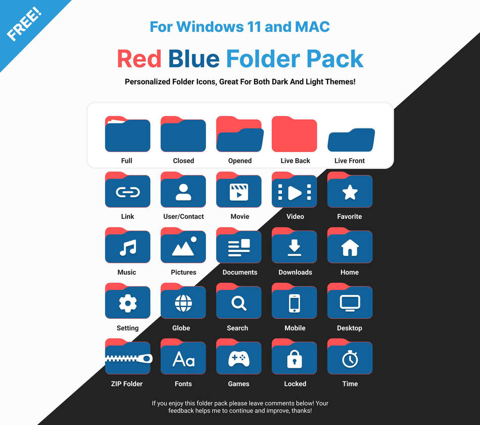 FREE Windows 11 / MAC Red back Folder Pack Icons! by ...
