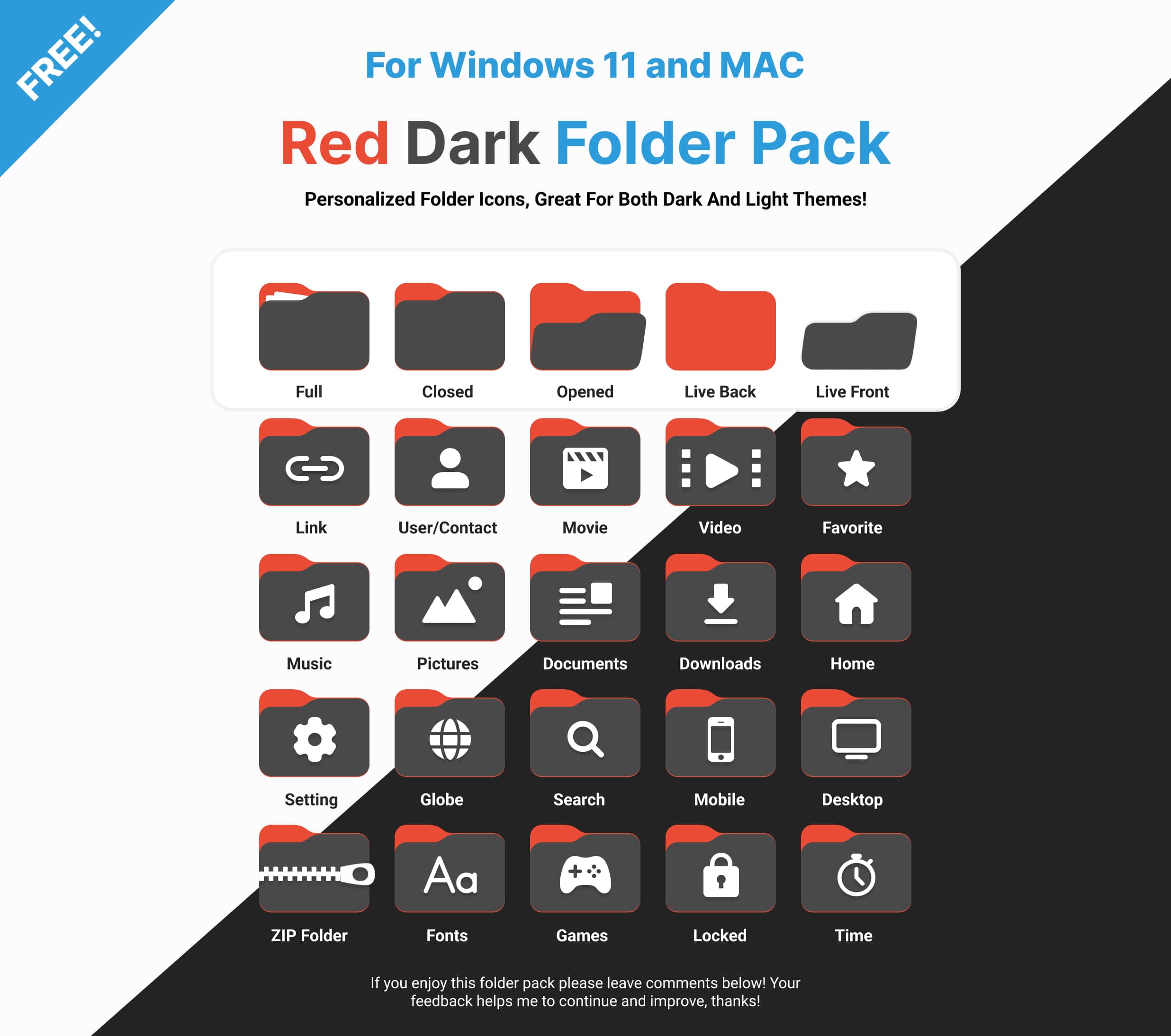 FREE Windows 11 / MAC Red BLK Folder Pack Icons! by SapphireBlueDesigns ...