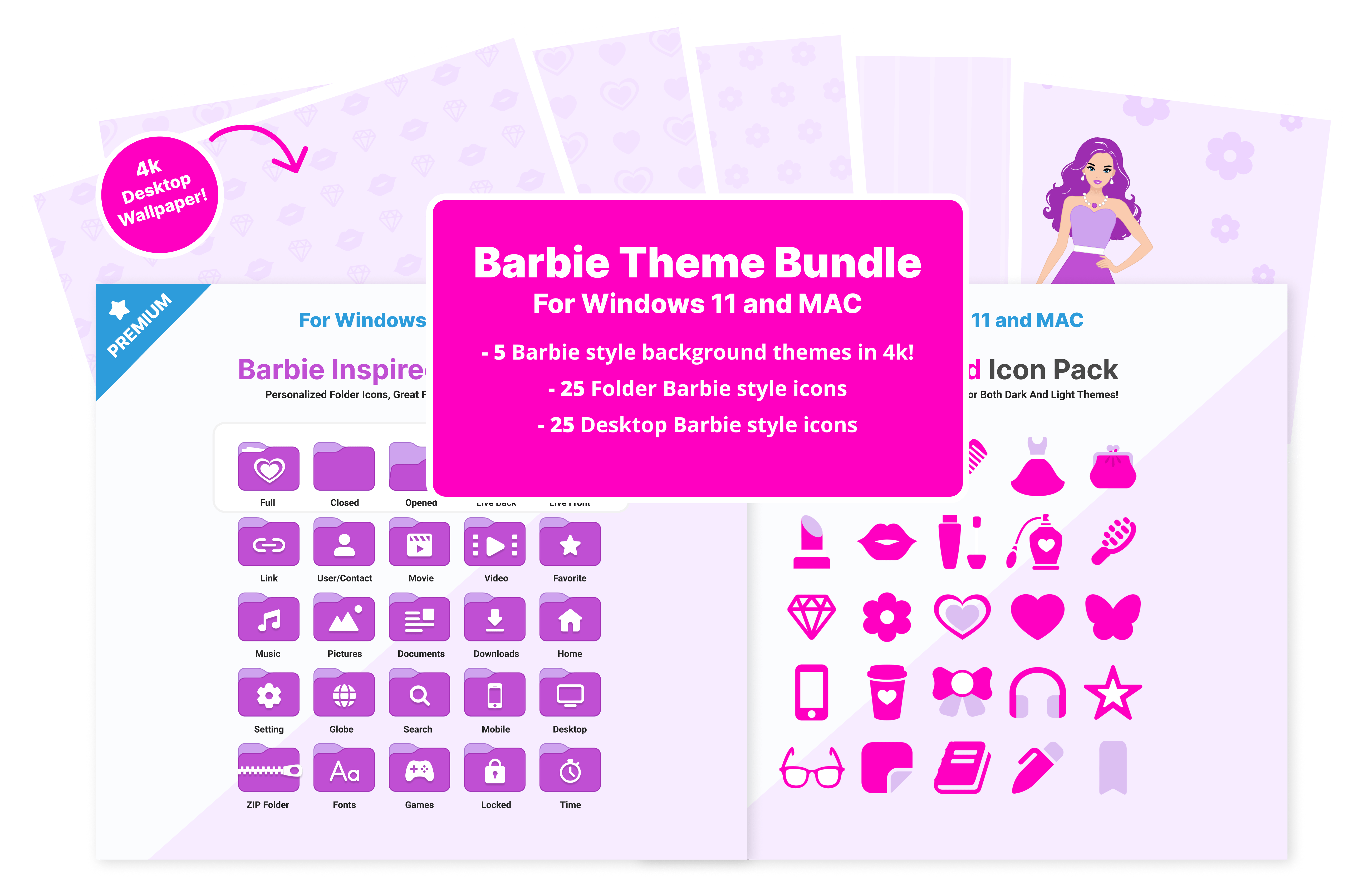 Barbie Theme Icons and Wallpapers Bundle! Set 1 by SapphireBlueDesigns on DeviantArt