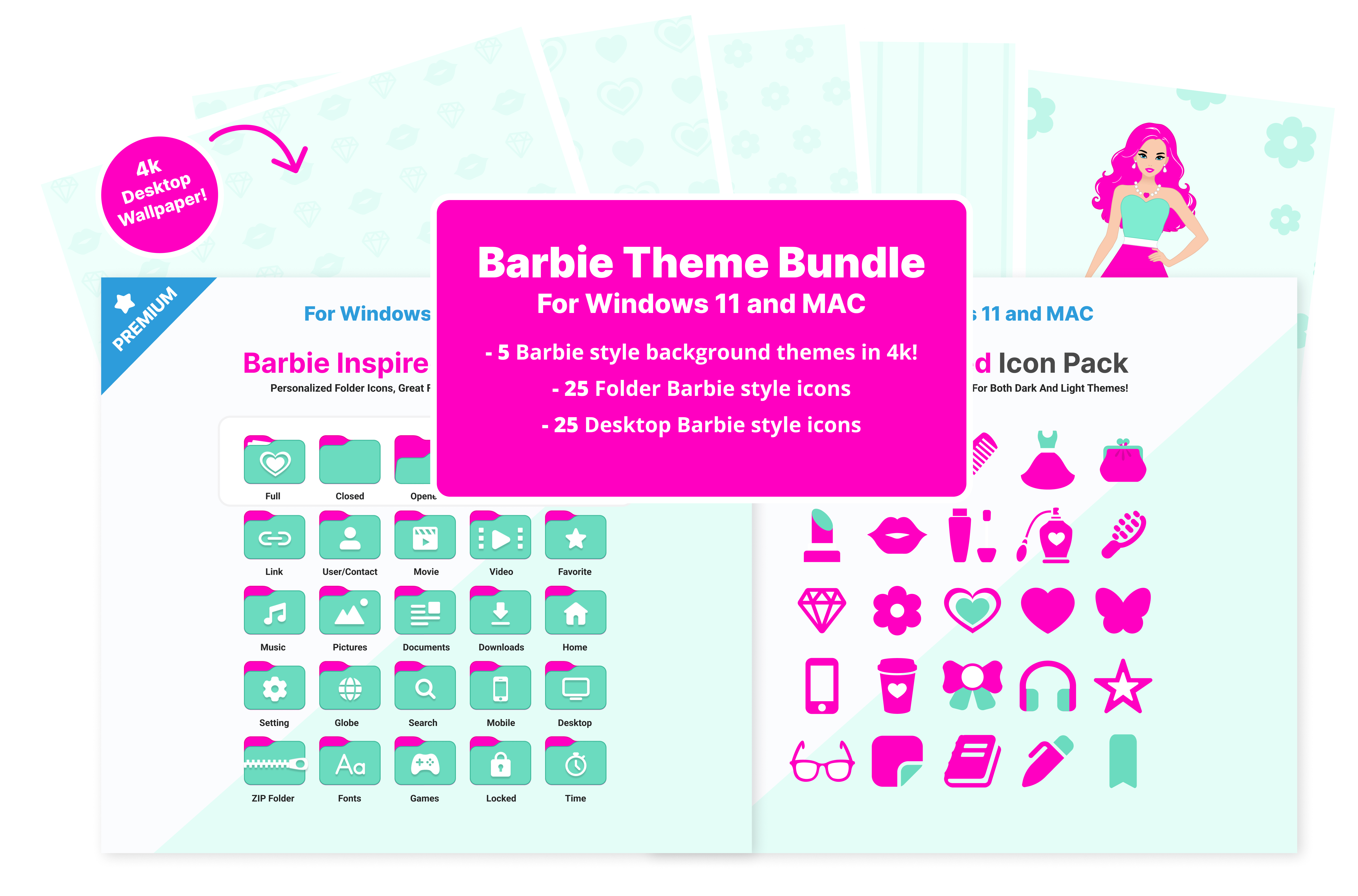 Barbie Theme Icons and Wallpapers Bundle! Set 7 by SapphireBlueDesigns ...
