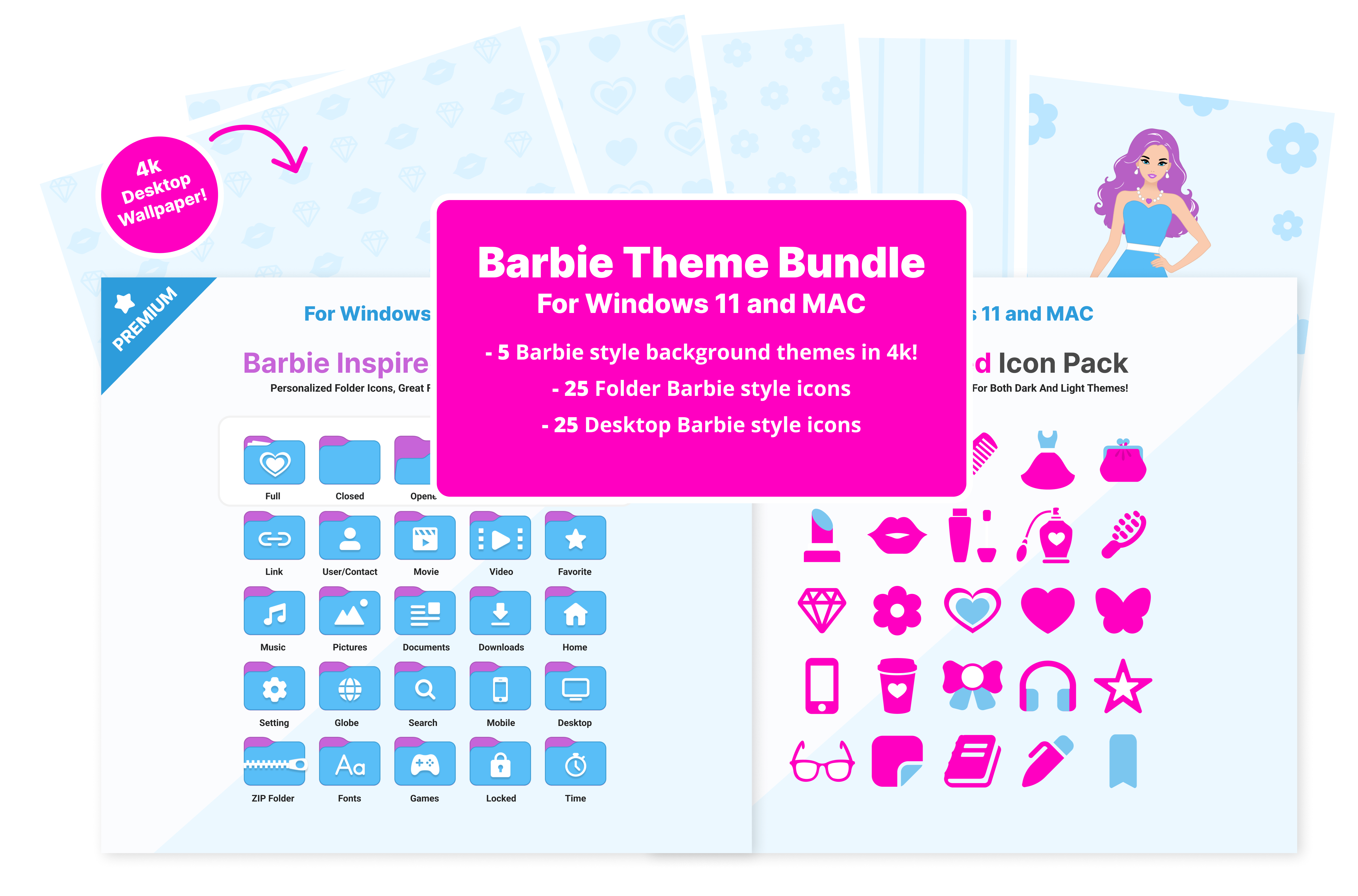 Barbie Theme Icons and Wallpapers Bundle! Set 9 by SapphireBlueDesigns ...