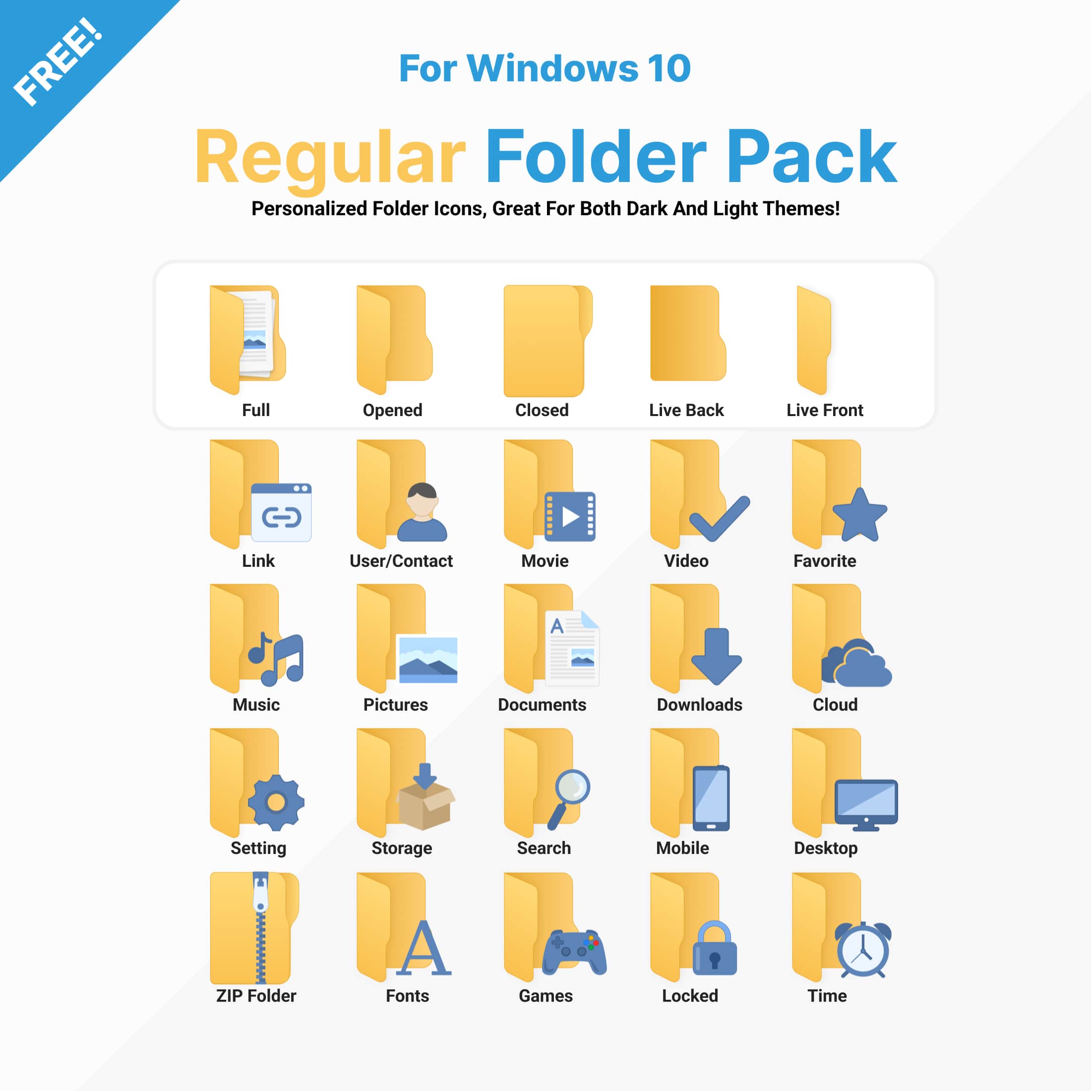 FREE Windows 10 Normal Folder Icon Pack! by SapphireBlueDesigns on ...
