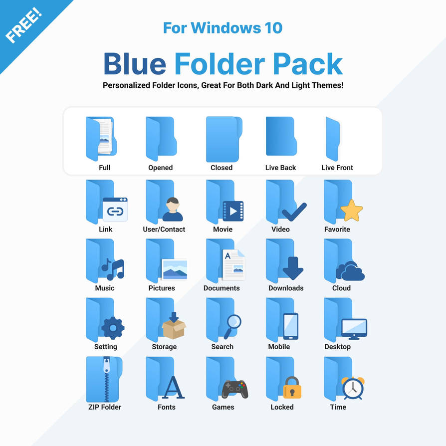 FREE Windows 10 Blue Folder Icon Pack! by SapphireBlueDesigns on DeviantArt