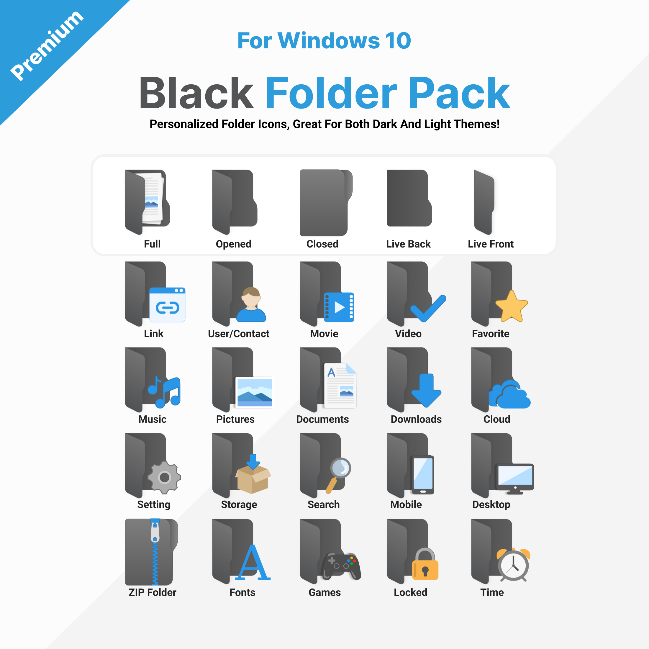 FREE Windows 10 Black Folder Icon Pack! by SapphireBlueDesigns on ...