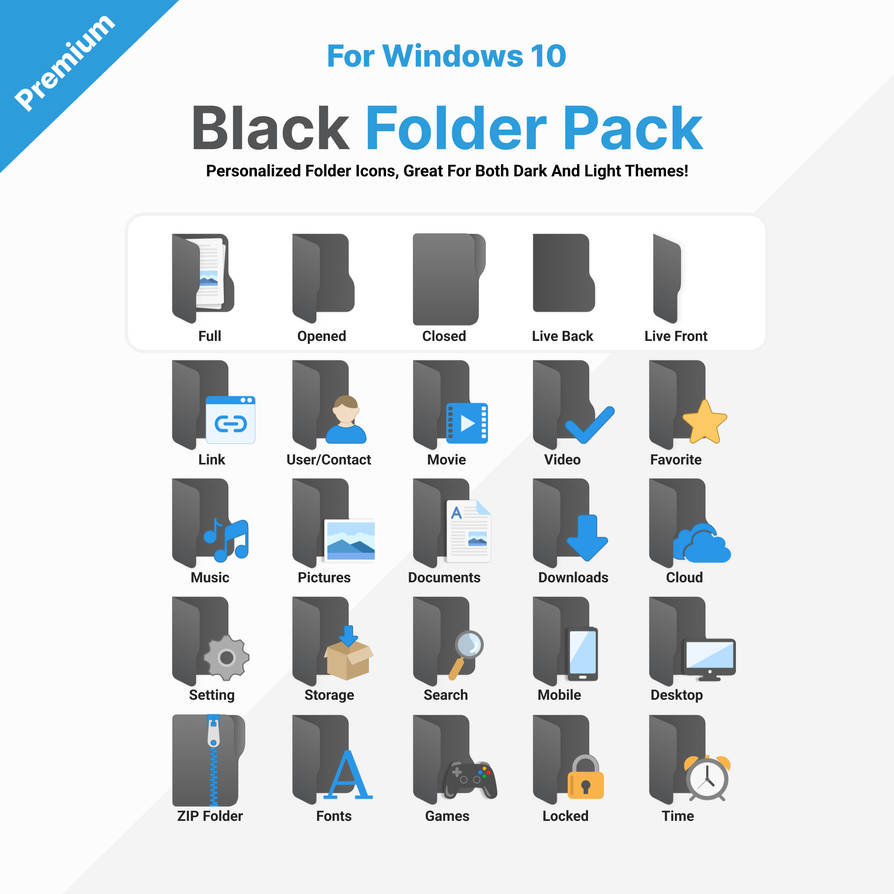 FREE Windows 10 Black Folder Icon Pack! by SapphireBlueDesigns on ...