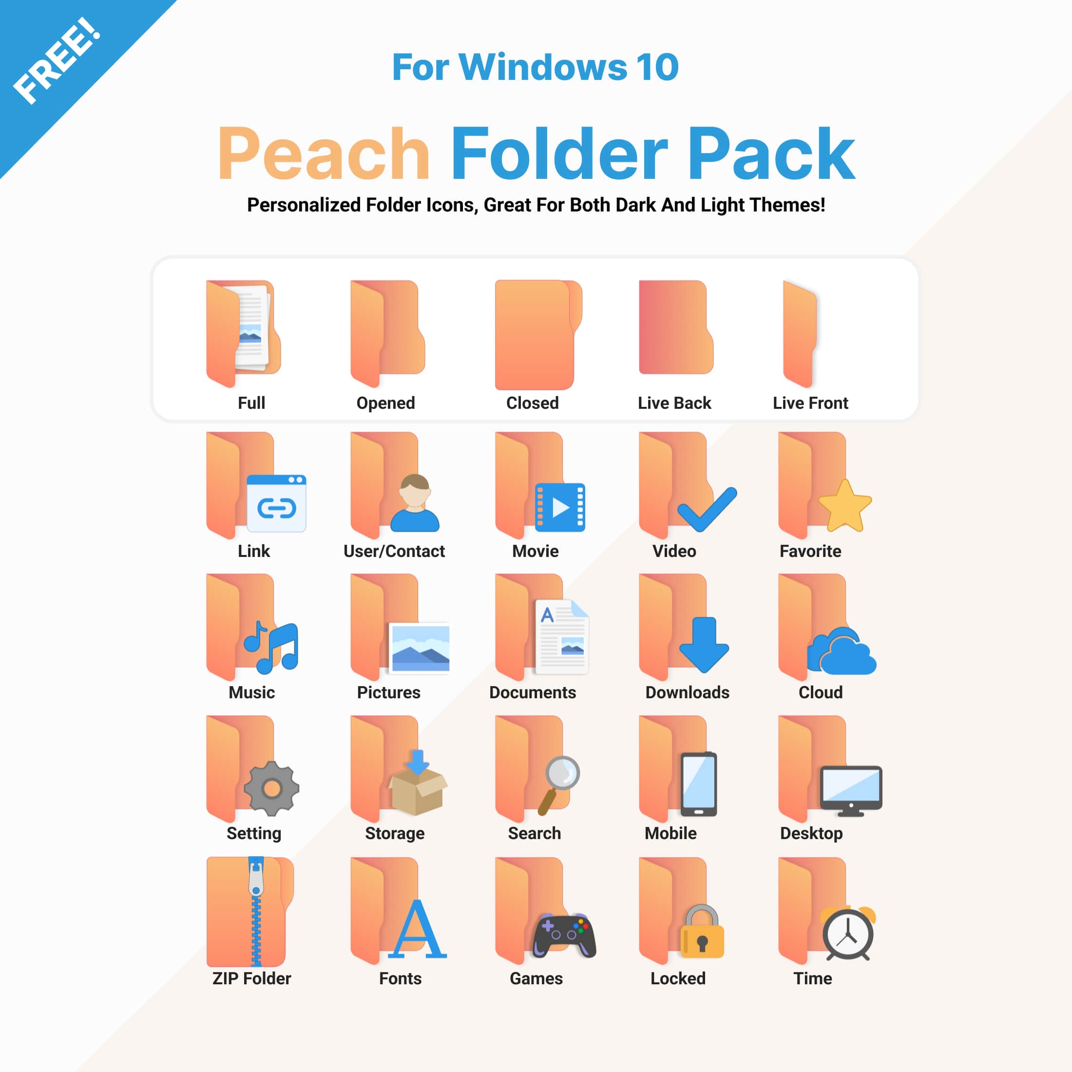 FREE Windows 10 Peach Folder Icon Pack! by SapphireBlueDesigns on ...