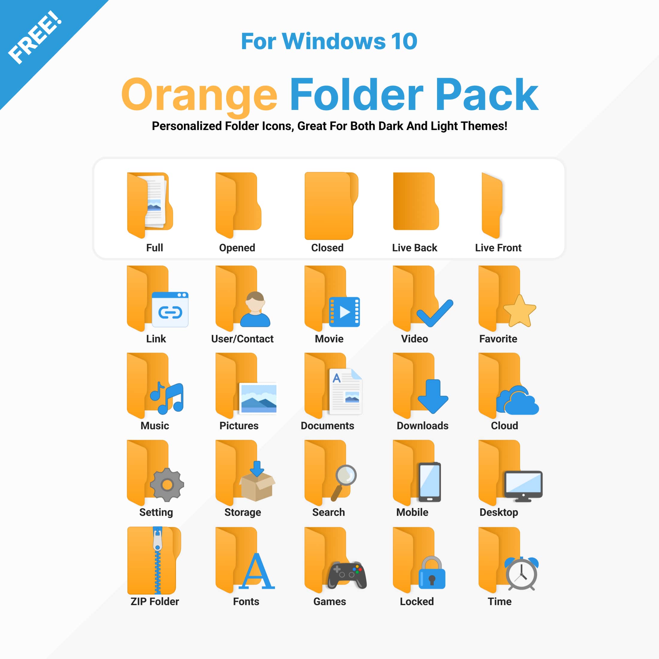 FREE Windows 10 Orange Folder Icon Pack! by SapphireBlueDesigns on ...