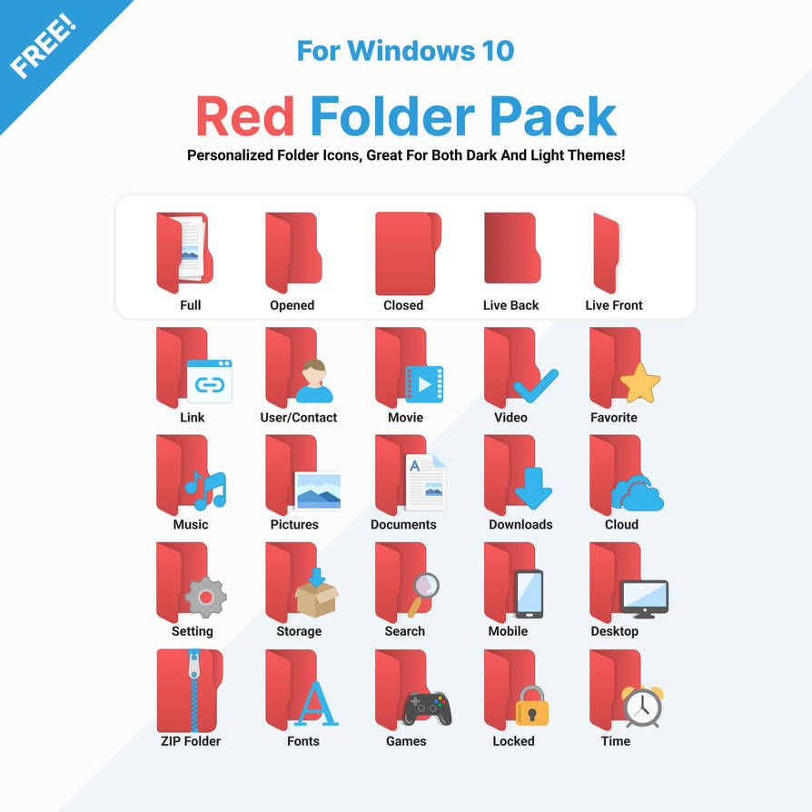 FREE Windows 10 Red Folder Icon Pack! by SapphireBlueDesigns on DeviantArt