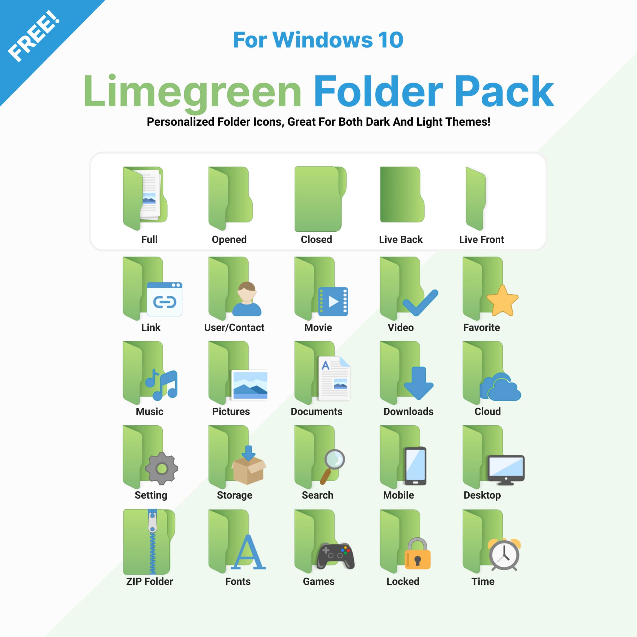 FREE Windows 10 Limegreen Folder Icon Pack! by SapphireBlueDesigns on ...