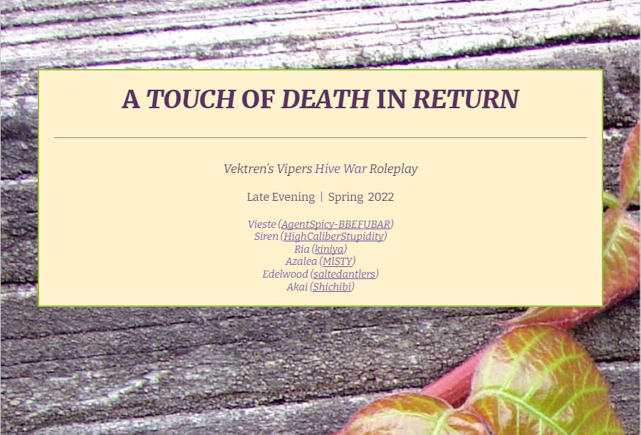 {DotW} A Touch of Death In Return || Viper RP by saltedantlers on ...