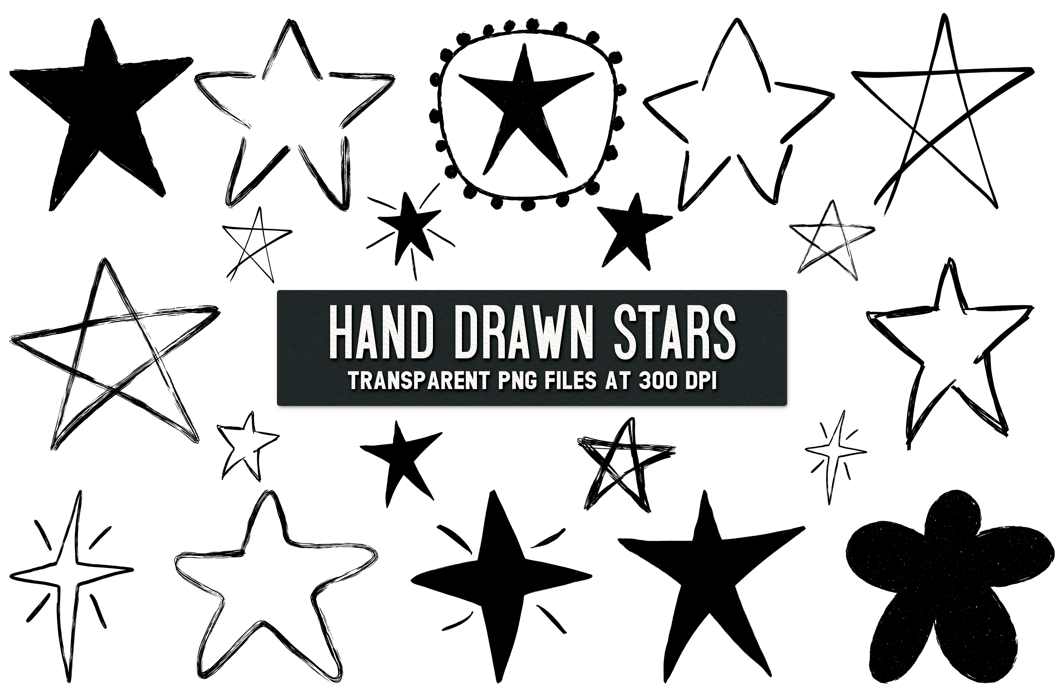 Free Hand Drawn Doodle Stars Png Clipart Set by HGGraphicDesigns on ...