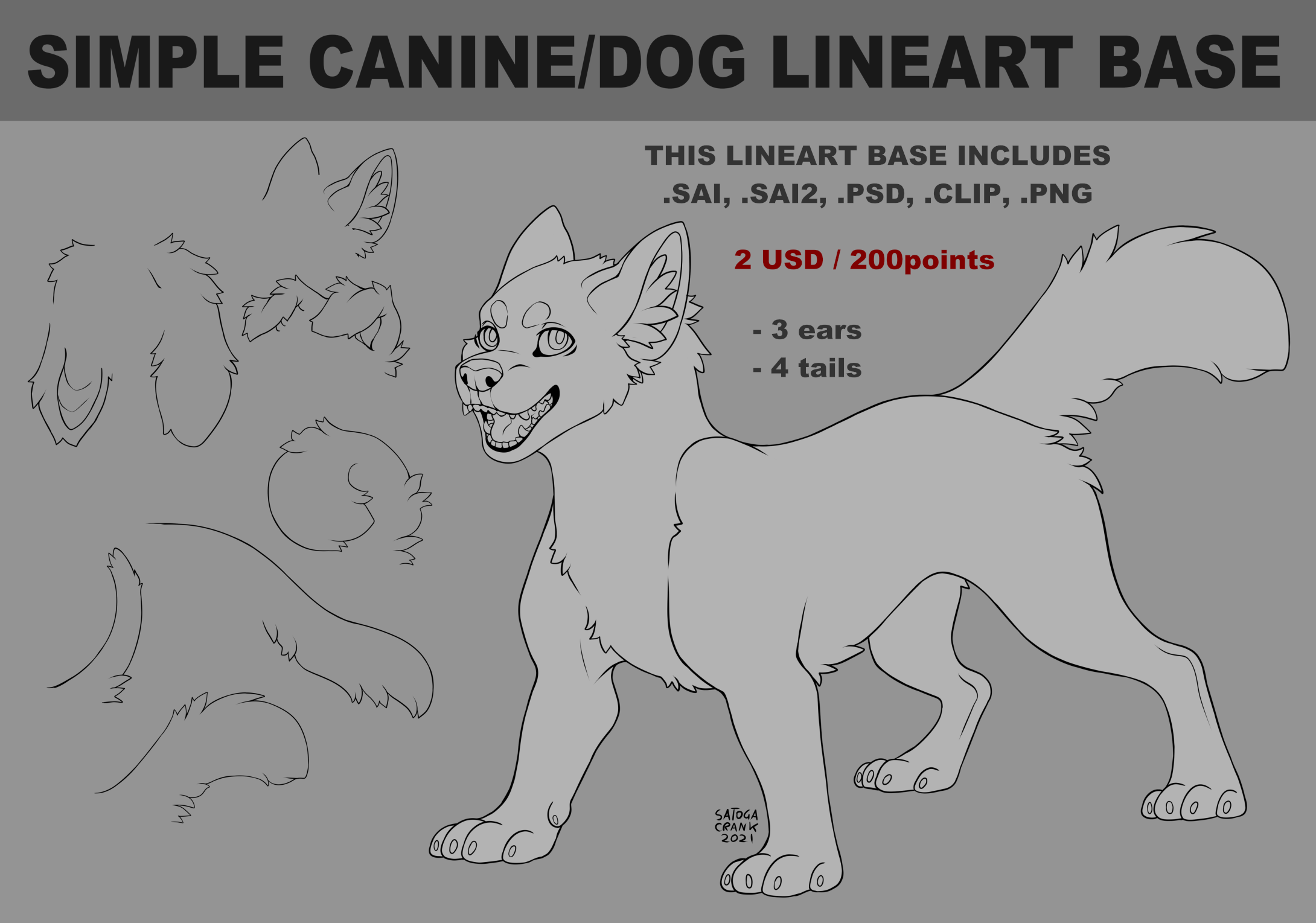 Simple Canine Lineart Base by Satoga on DeviantArt