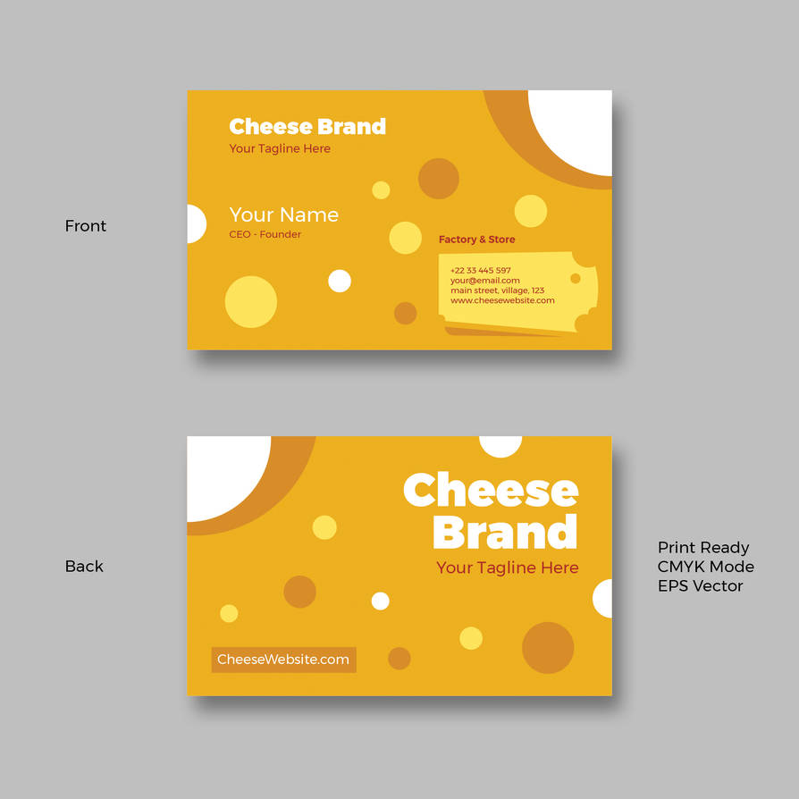 FREE Yellow Cheese Business Card Vector Template by pixiagraphics on ...