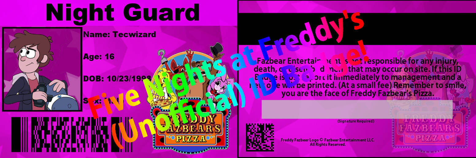 Five Nights at Freddy's (Unofficial) ID Badge by Tecwizard on DeviantArt