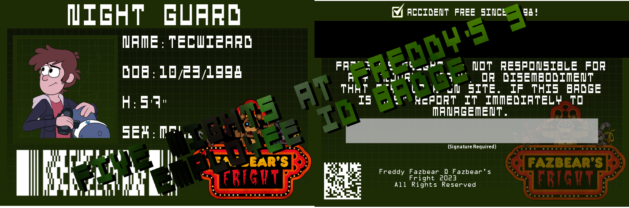 FNAF 3 ID Badge-Created by Tecwizard by Tecwizard on DeviantArt