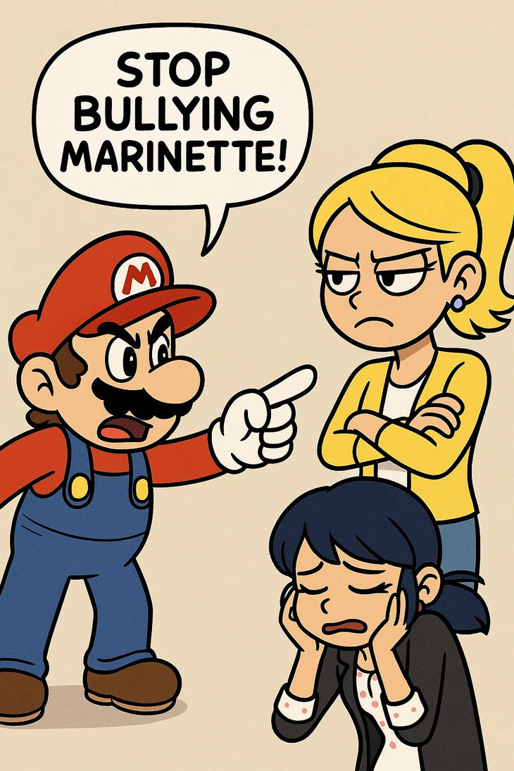 Mario scolds Chloe for bullying Marinette by KaiceysArt on DeviantArt