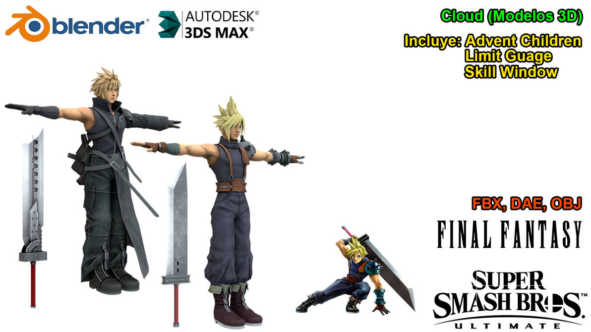 Super Smash Bros Ultimate - Cloud (DAE,FBX,OBJ) by HiGuys920 on DeviantArt