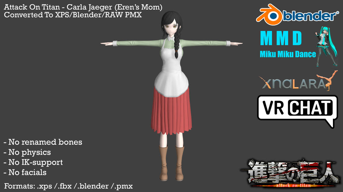 AoT - Carla Jaeger (Eren's Mom) (XPS/FBX/MMD) by HiGuys920 on DeviantArt