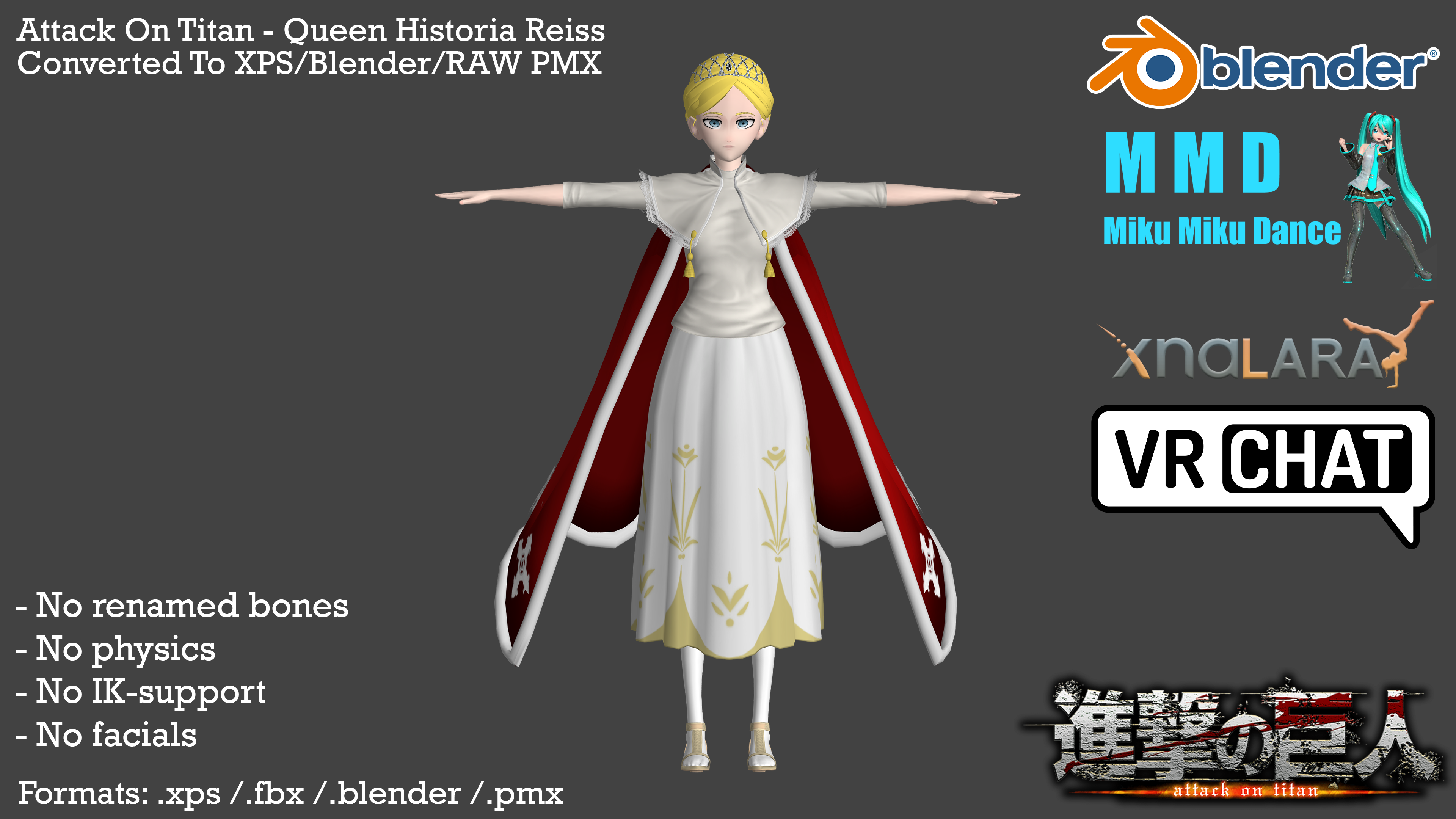 AoT - Queen Historia Reiss (XPS/FBX/MMD) by HiGuys920 on DeviantArt