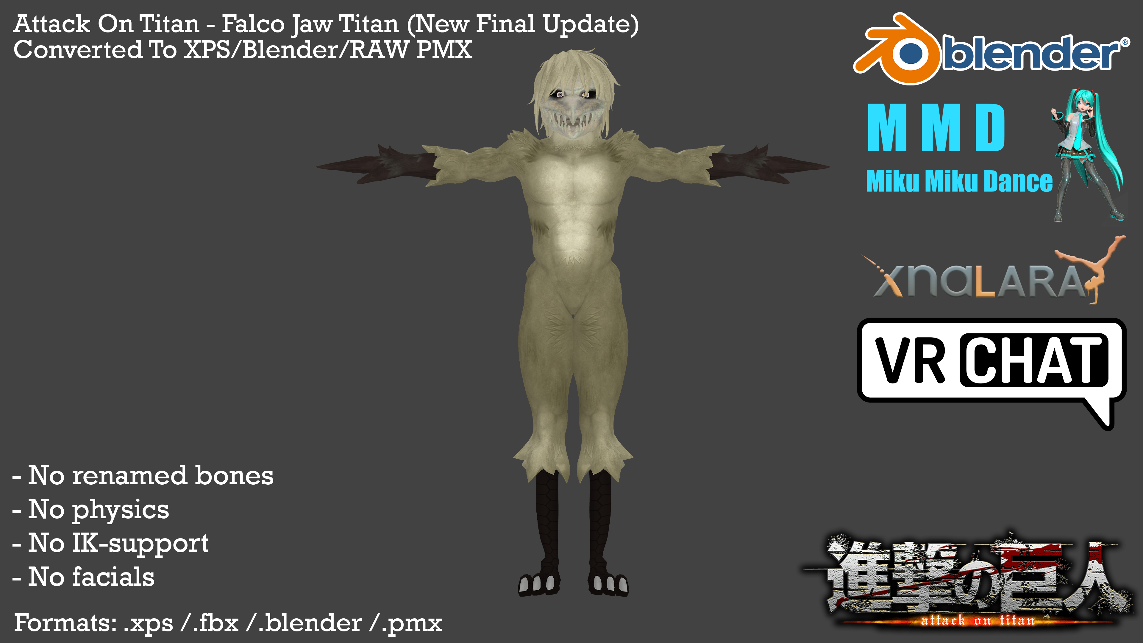 AoT 4 - Falco Jaw Titan (FV) (FBX/XPS/MMD/BLEND) by HiGuys920 on DeviantArt