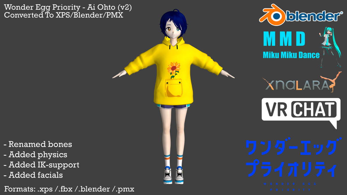 Wonder Egg Priority - Ai Ohto (v2) (MMD/FBX/XPS) by HiGuys920 on DeviantArt