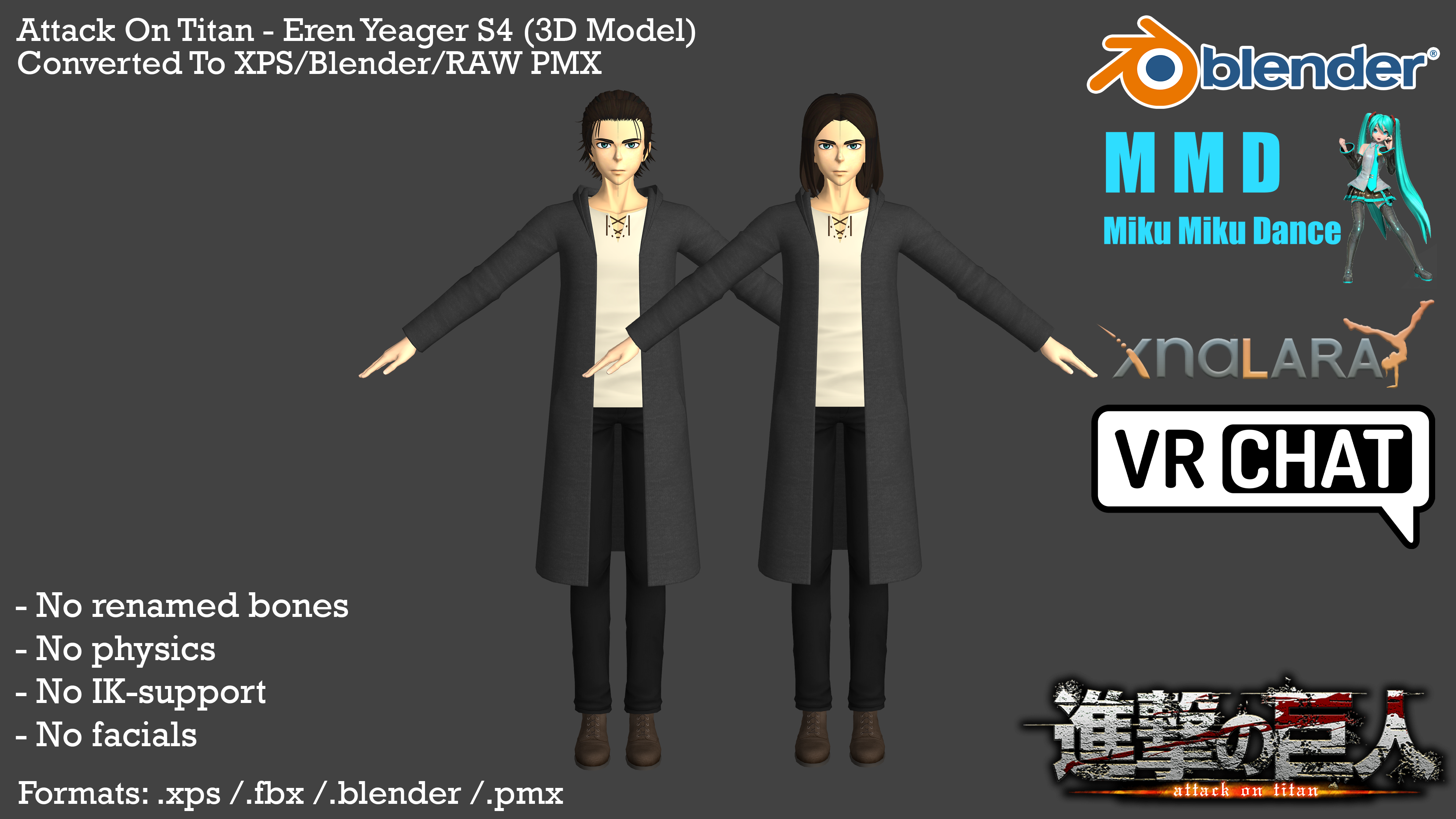 AoT - Eren Yeager S4 (FV) (XPS/FBX/MMD) by HiGuys920 on DeviantArt