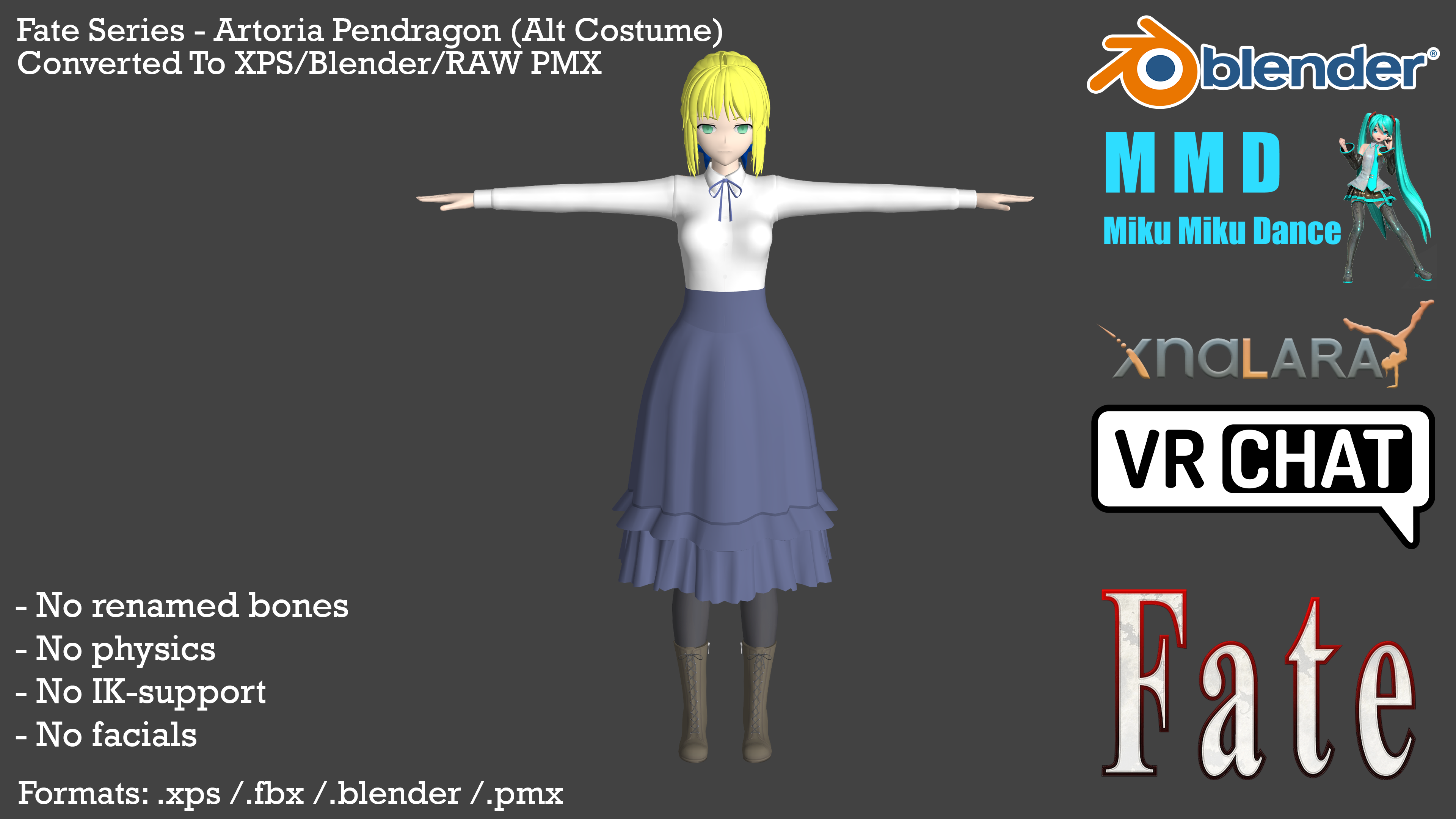 FATE Series - Artoria Pendragon (XPS/FBX/MMD) by HiGuys920 on DeviantArt