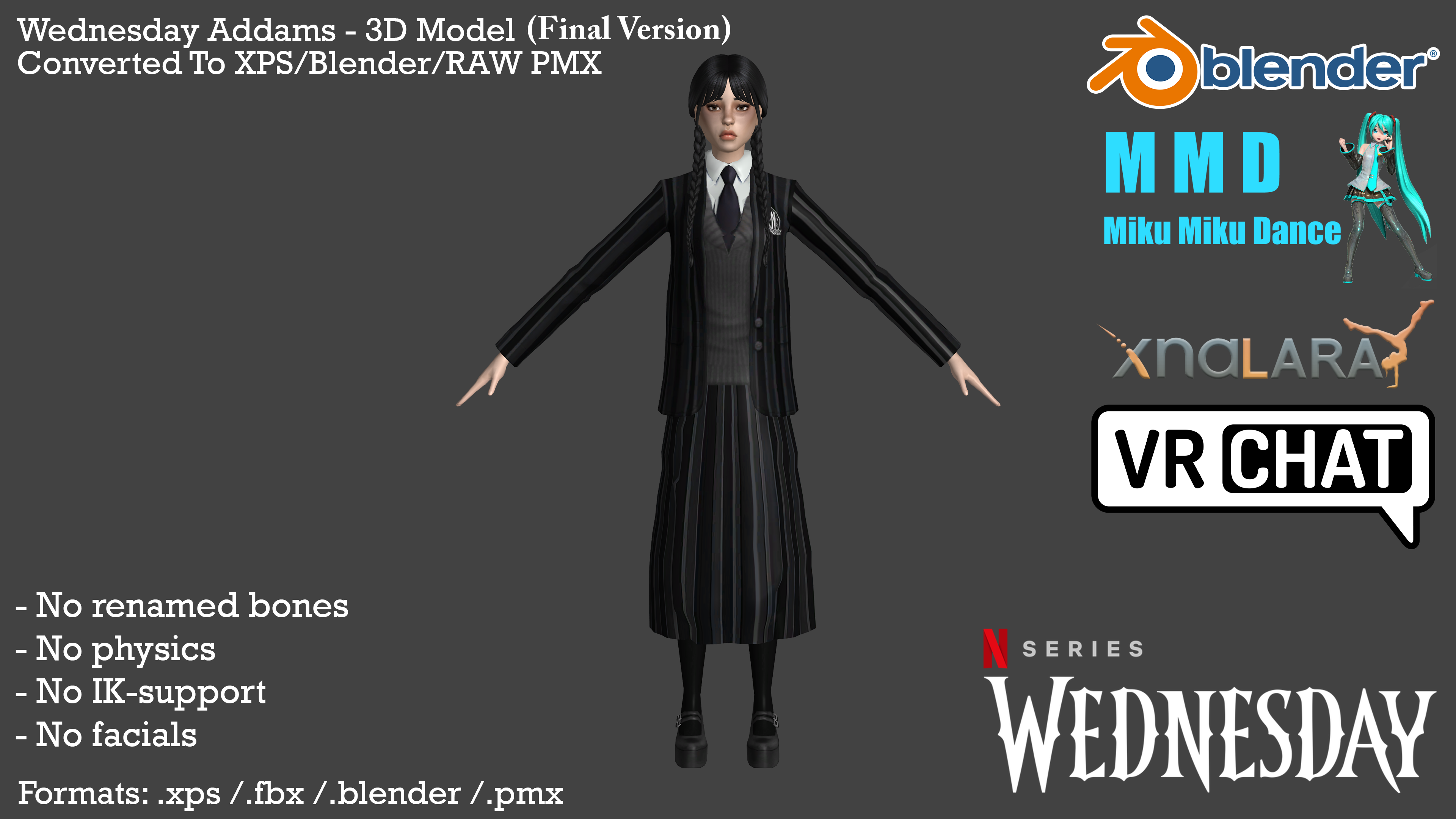 Wednesday Addams (Final Version) (XPS/FBX/MMD) by HiGuys920 on DeviantArt