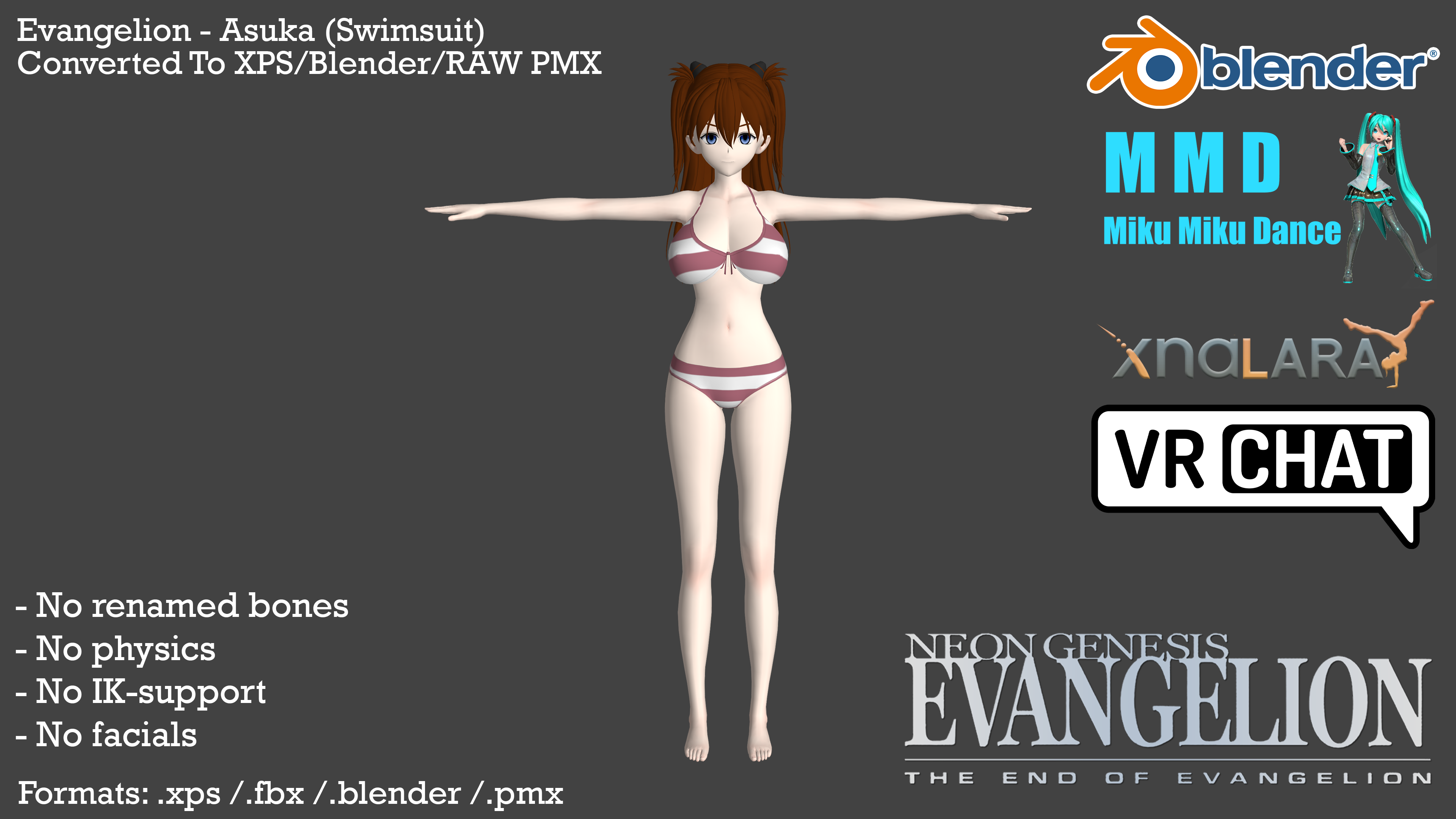 Evangelion - Asuka (Swimsuit) (FBX/MMD/XPS) by HiGuys920 on DeviantArt