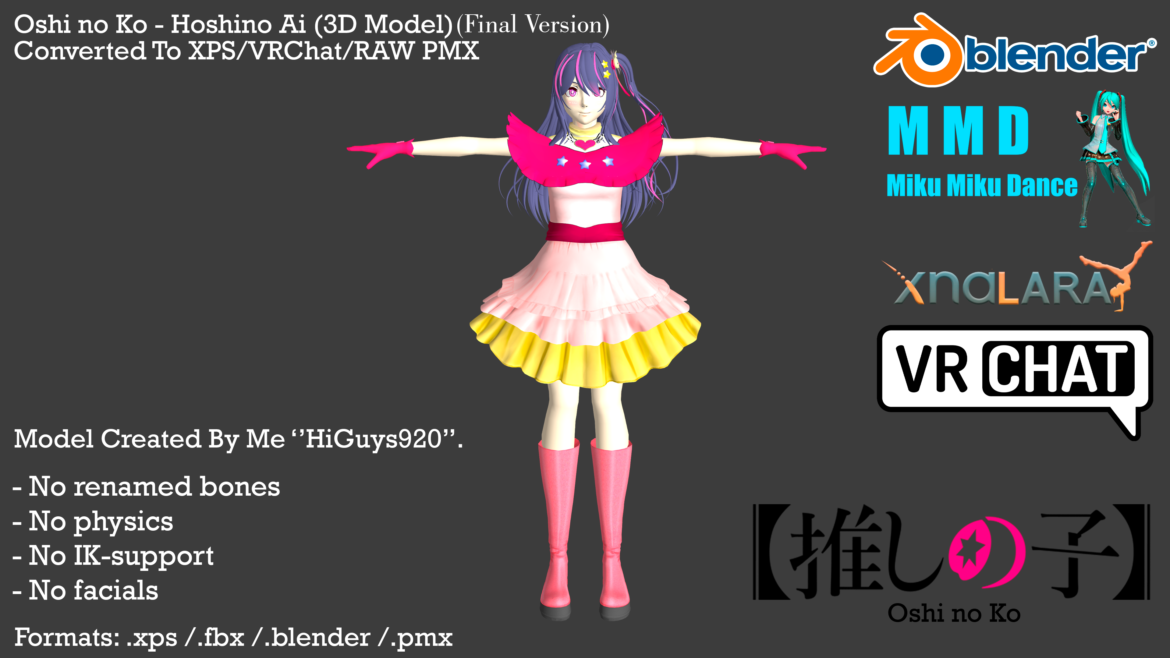 Oshi no Ko - Hoshino Ai (FBX/XPS/MMD) (F.V) by HiGuys920 on DeviantArt
