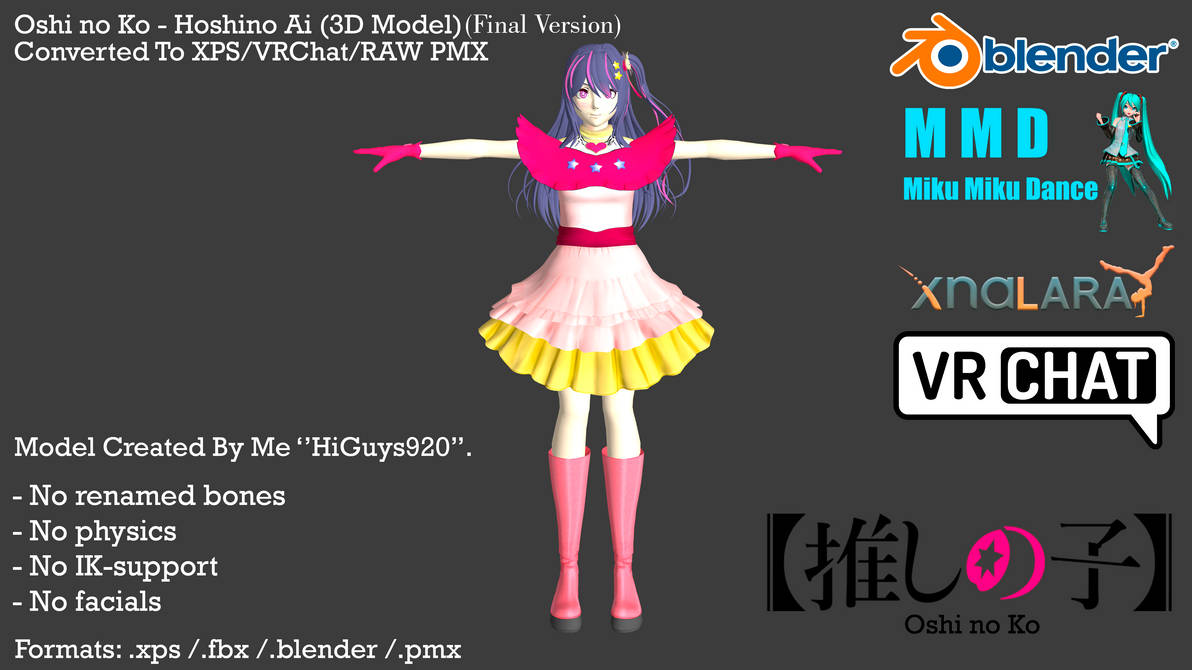 Oshi no Ko - Hoshino Ai (FBX/XPS/MMD) (F.V) by HiGuys920 on DeviantArt