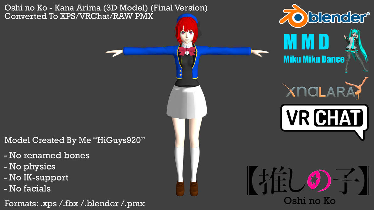 Oshi no Ko - Kana Arima (FBX/XPS/MMD) (F.V) by HiGuys920 on DeviantArt