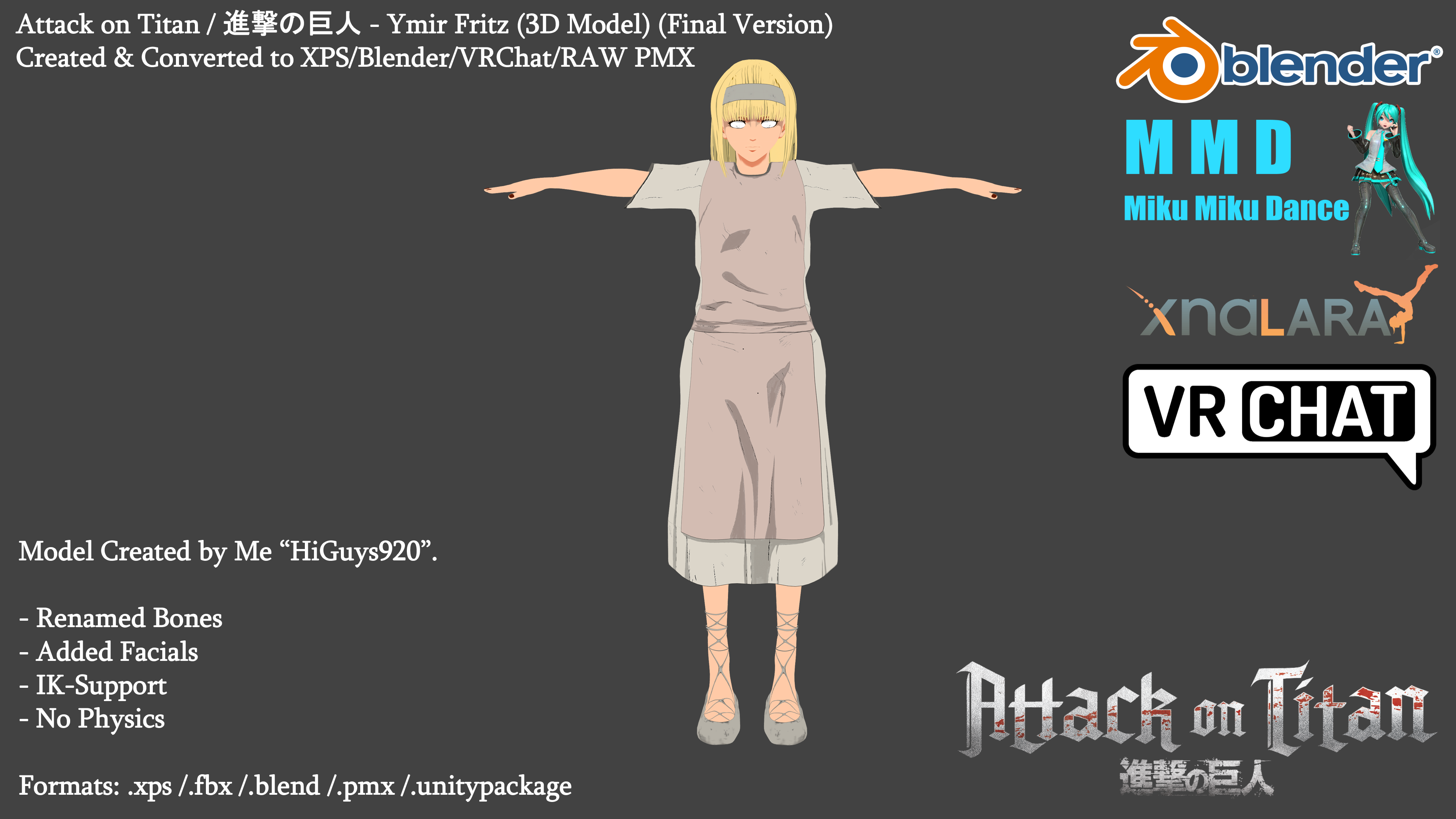 AoT 4 - Ymir Fritz (F.V) (3D Model) (FBX/XPS/MMD) by HiGuys920 on DeviantArt