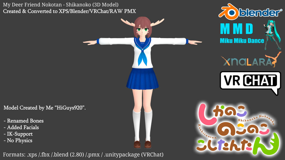 My Deer Friend Nokotan - Shikanoko (XPS/FBX/MMD) by HiGuys920 on DeviantArt