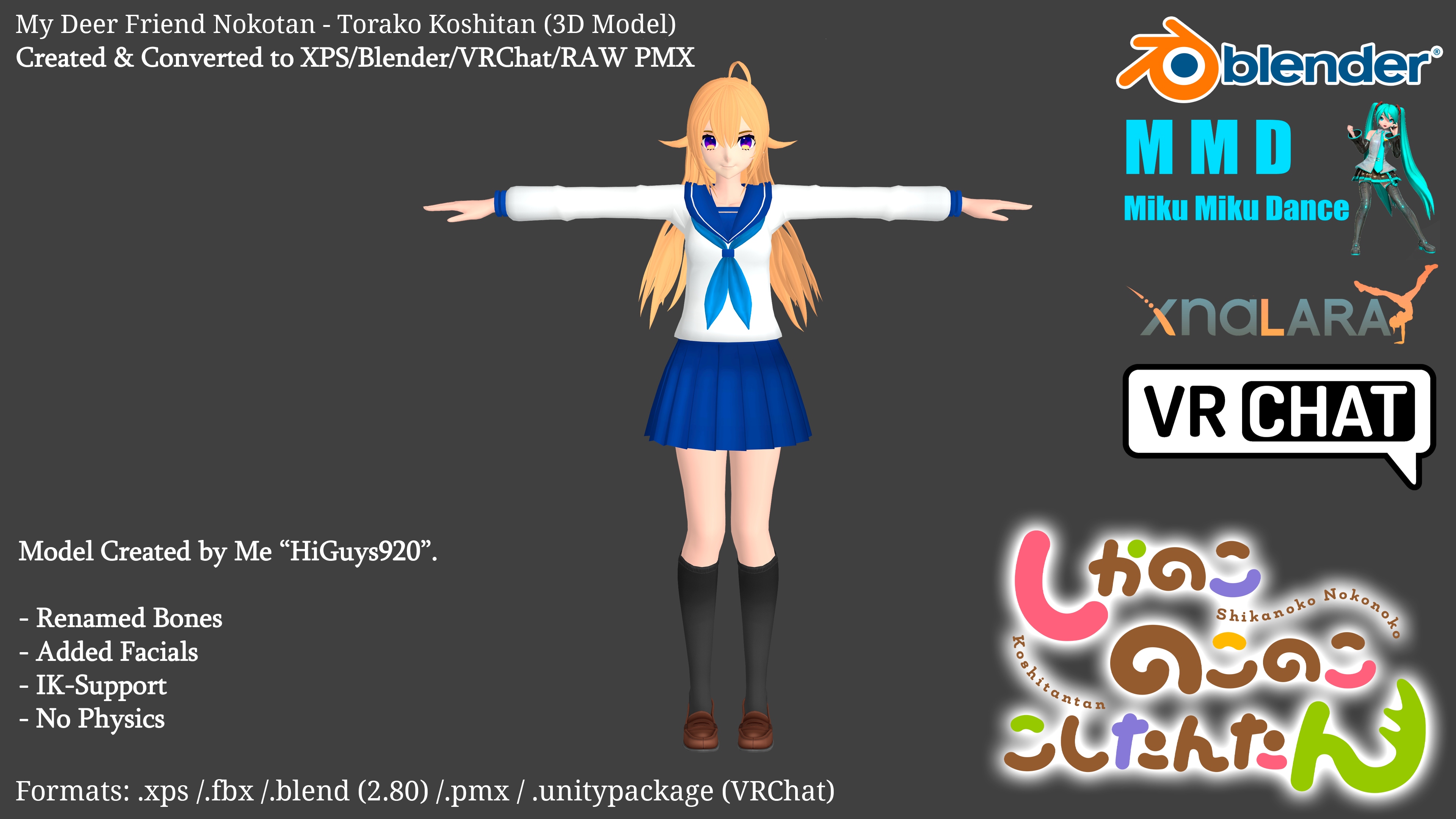 My Deer Friend Nokotan - Koshitan (XPS/FBX/MMD) by HiGuys920 on DeviantArt