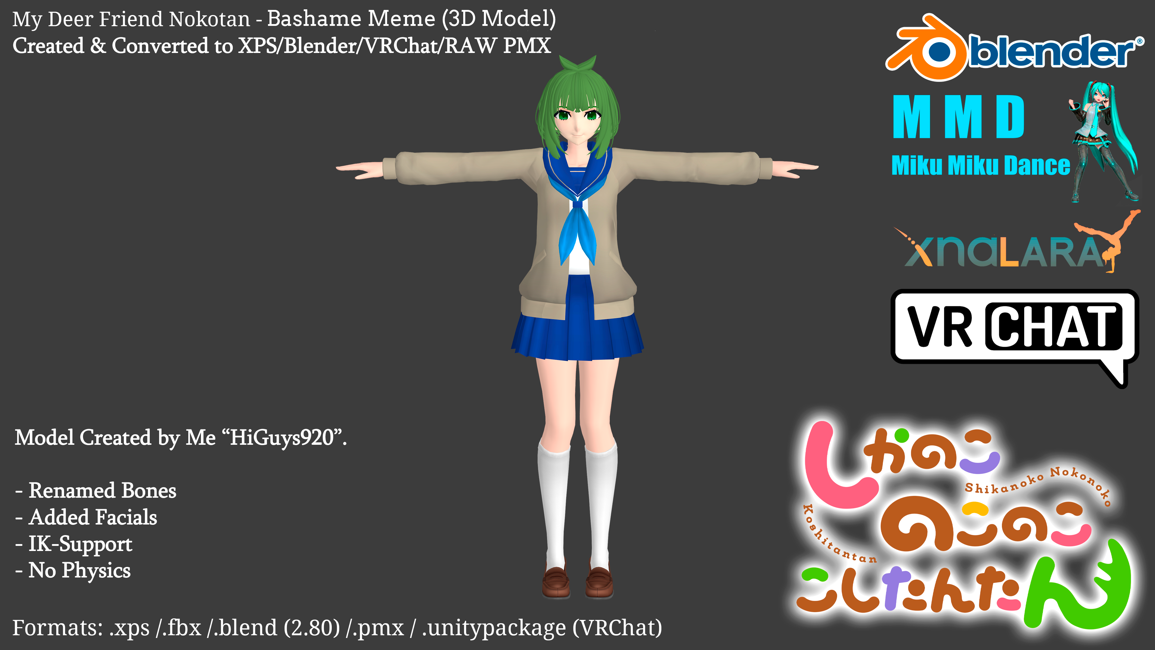 My Deer Friend Nokotan - Bashame (XPS/FBX/MMD) by HiGuys920 on DeviantArt