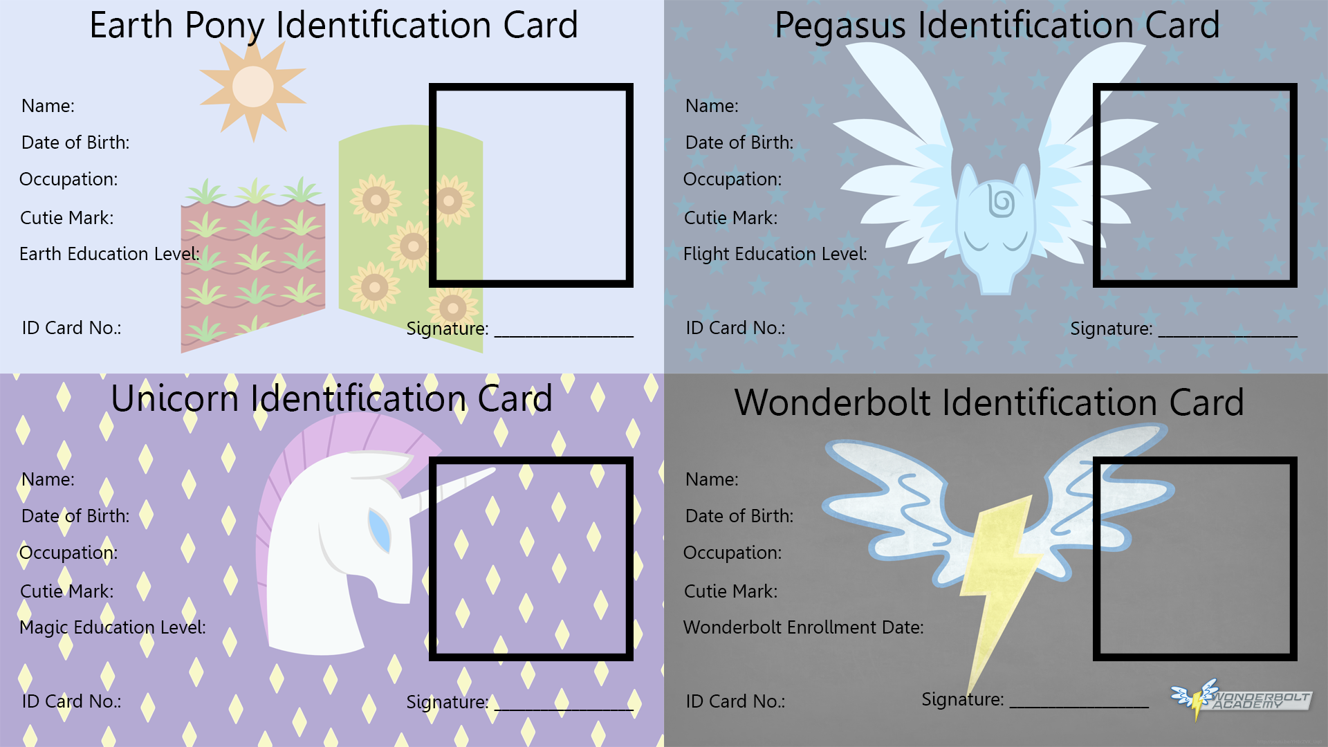 Pony Identification Cards (PSD) by Scribbsie on DeviantArt
