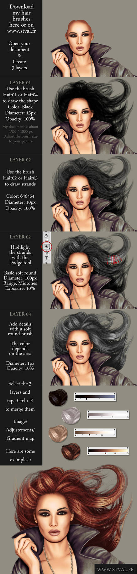 Hair tutorial with brushes by StephanieVALENTIN on DeviantArt