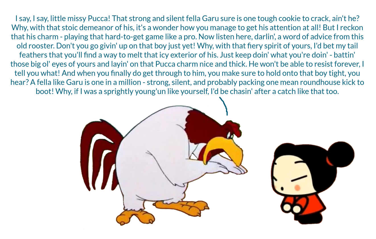 Foghorn Leghorn giving Pucca a talk by WubbzyArt on DeviantArt