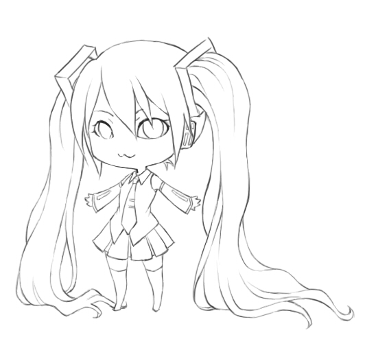 Miku Hatsune Chibi Lineart